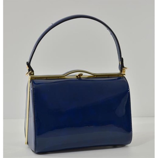 Mała granatowa lakierowana torebka kuferek cervandone-pl granatowy elegancki w Domodi