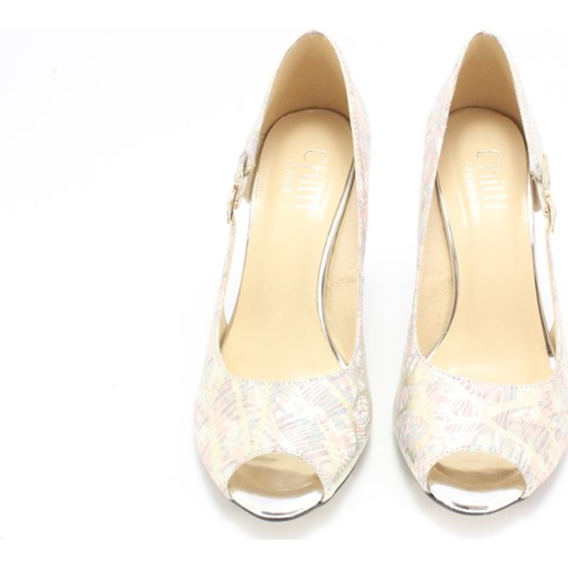 CHILLI SHOES 1870 SREBRNE - Multikolorowe czółenka na słupku z ...