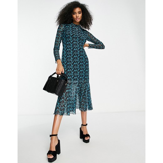 & Other Stories – Niebieska luźna sukienka midi z marszczonego poliestru Asos Poland