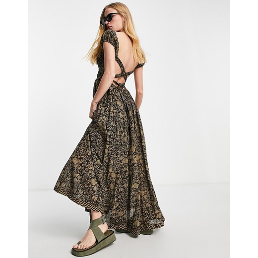 Free People – Ultraviolet Marszczona sukienka maxi w kolorze czarnym i Asos Poland
