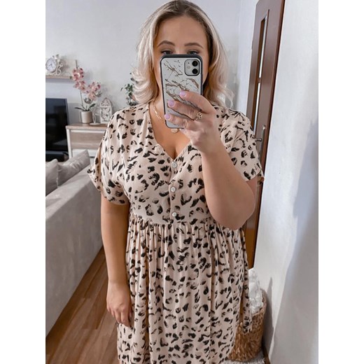 LULA- SZEROKA SUKIENKA PLUS SIZE Z PASKIEM W PANTERKĘ. CAMEL Rozmiar UNI / kiecka.eu