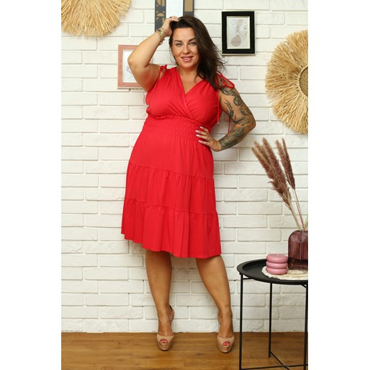 Sukienka rozkloszowana na ramiączkach kopertowy dekolt JOELA czerwona ...