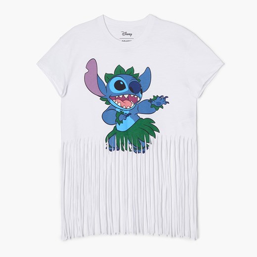 Cropp - Koszulka Lilo i Stitch z frędzlami Biały