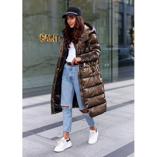 Raphael Długa Kurtka Metaliczna Kolor Green Gold Alessandro Moreau Ligari