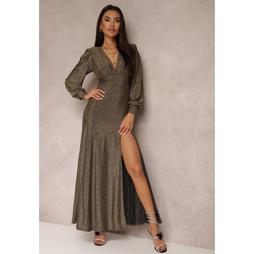 Złota Sukienka Wieczorowa z Głębokim Dekoltem Phaly Renee okazyjna cena ...