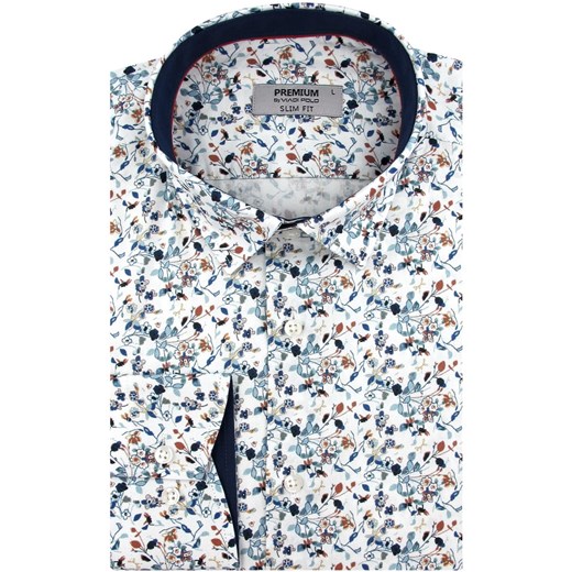 Koszula Męska Elegancka Wizytowa do garnituru cyfrowy nadruk biała w ...