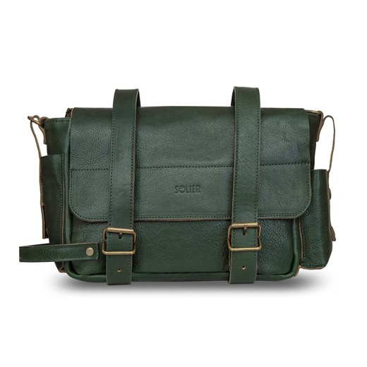 Skórzana torba rowerowa na kierownicę / ramę SOLIER SR02 butelkowa zieleń Skorzana.com