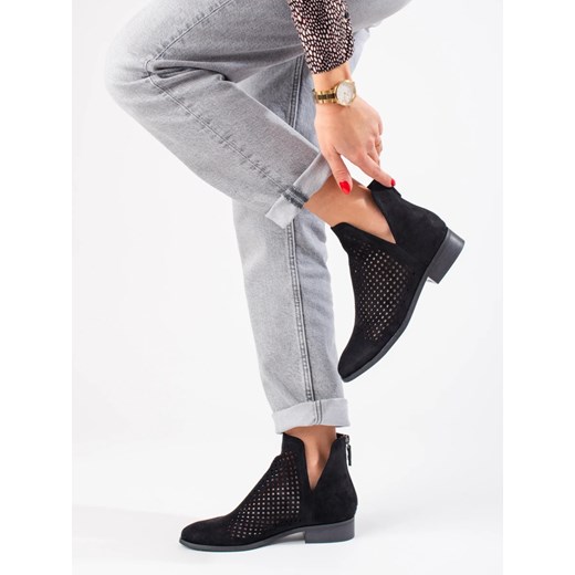 damskie wiosenne botki ażurowe potocki czarne zamszowe czasnabuty.pl
