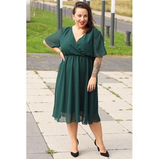 Sukienka szyfonowa odcinana pod biustem DENISA butelkowa zieleń Karko ...