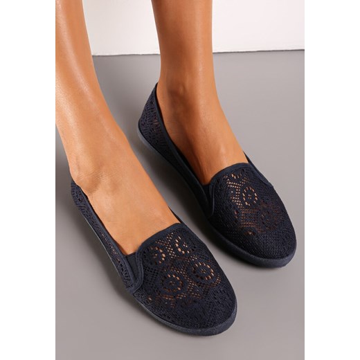 Granatowe Wsuwane Balerinki z Ażurową Cholewką Zeresa Renee renee.pl