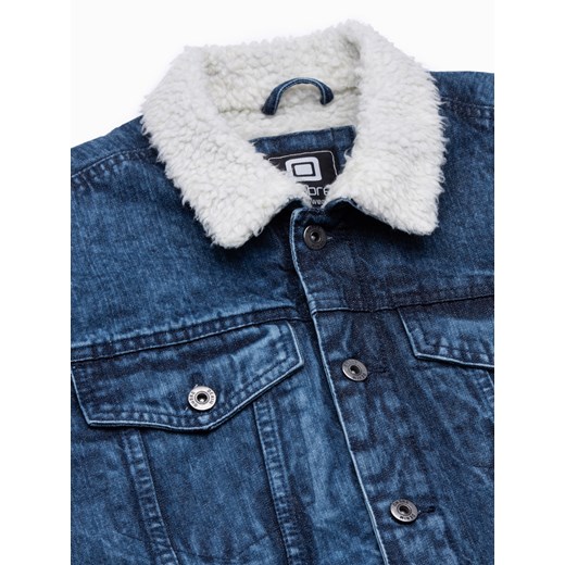 Kurtka męska jeansowa typu sherpa - niebieska V1 OM-JADJ-0125 Edoti