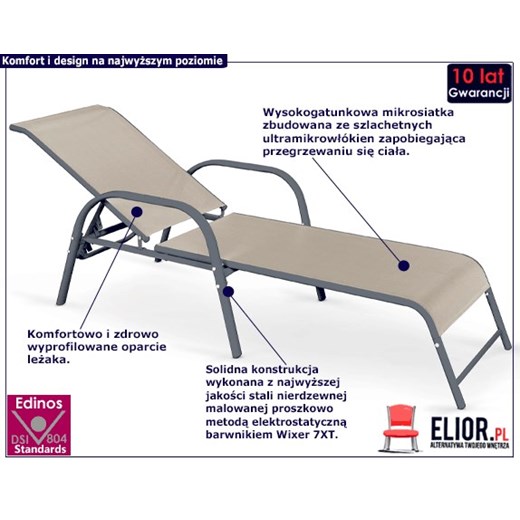 Nowoczesny leżak ogrodowy Richard - popiel Elior Edinos.pl