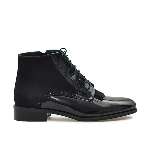 Botki damskie Sagan 3112 Czarne lakier+ czarny welur Arturo-obuwie