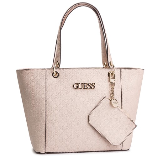 Guess shopper bag duża beżowa casual z breloczkiem