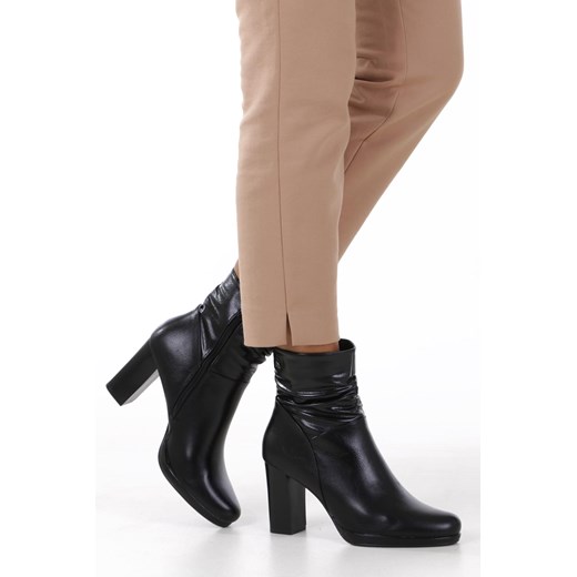 Botki Jezzi ze skóry ekologicznej eleganckie bez wzorów na obcasie